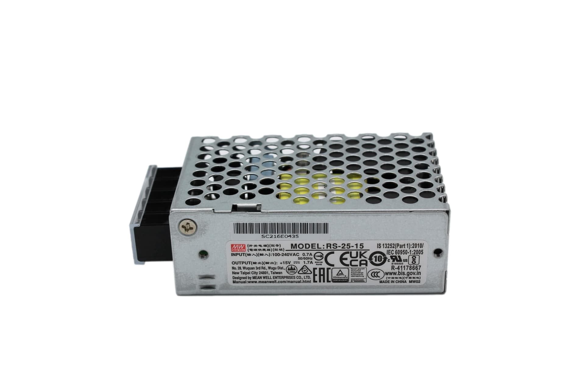 RS-25-15 Switching power supply, closed, 25W, 15V, 1,7A, MEAN WELL | 100072
