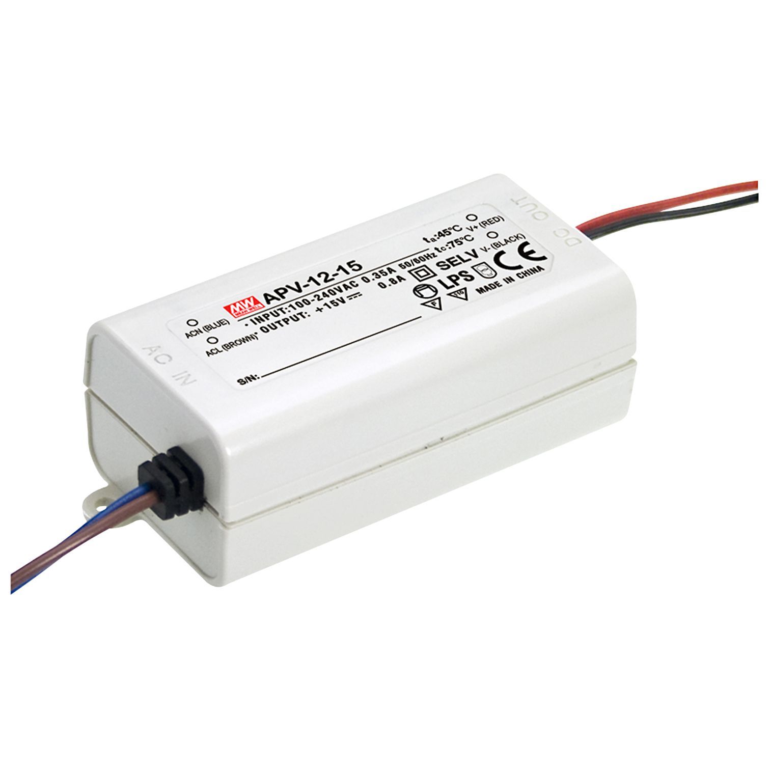 APV-12-15 Led driver, 12W, 15V, 0.8A CV, MEAN WELL | 102464